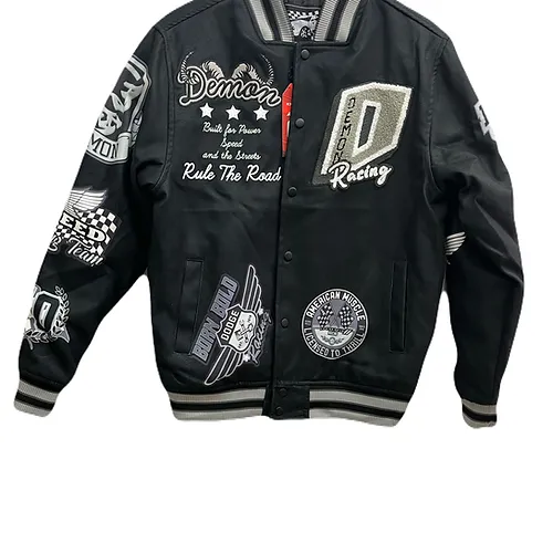 reasons demon racing jacket Black gray white lettering – Vle Exclusive